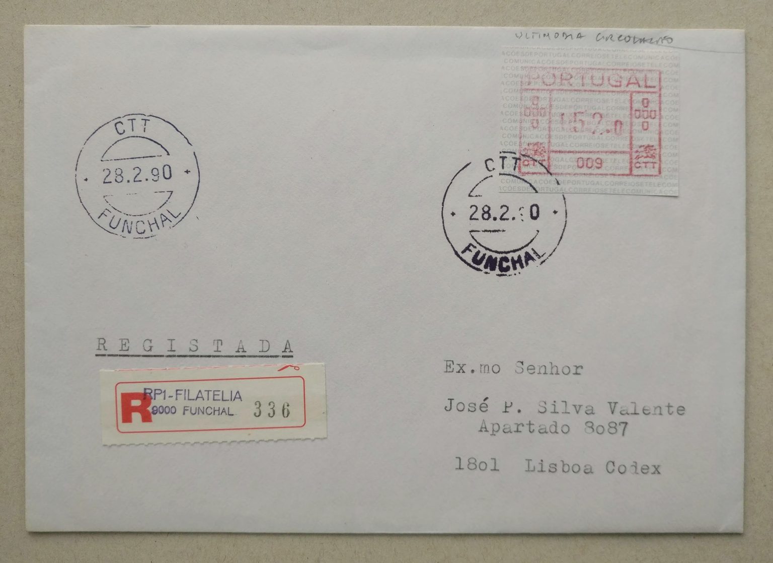 Etiquetas – Máq. 9, último dia de serviço (28-2-1990). Envelope ...